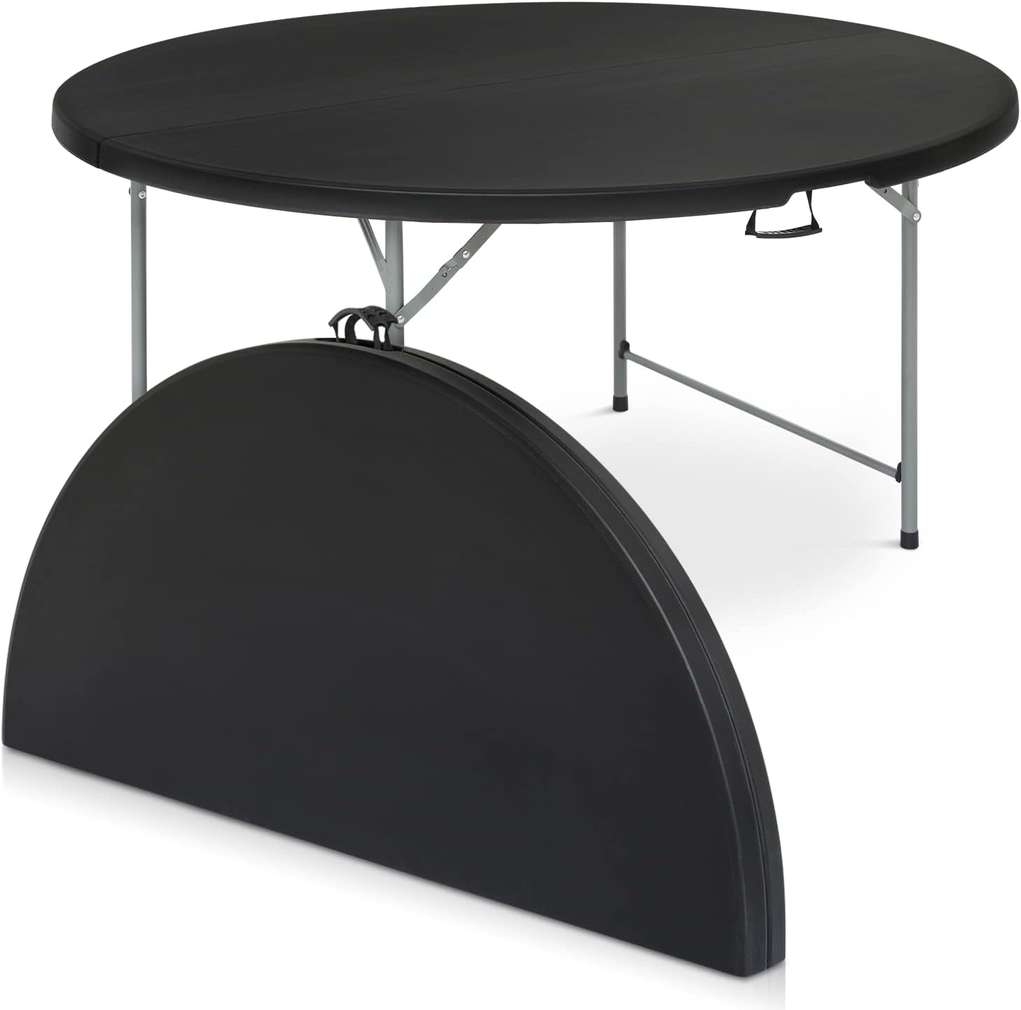 5.5ft Round Folding Table Plastic Dining Card Table with Carrying ...