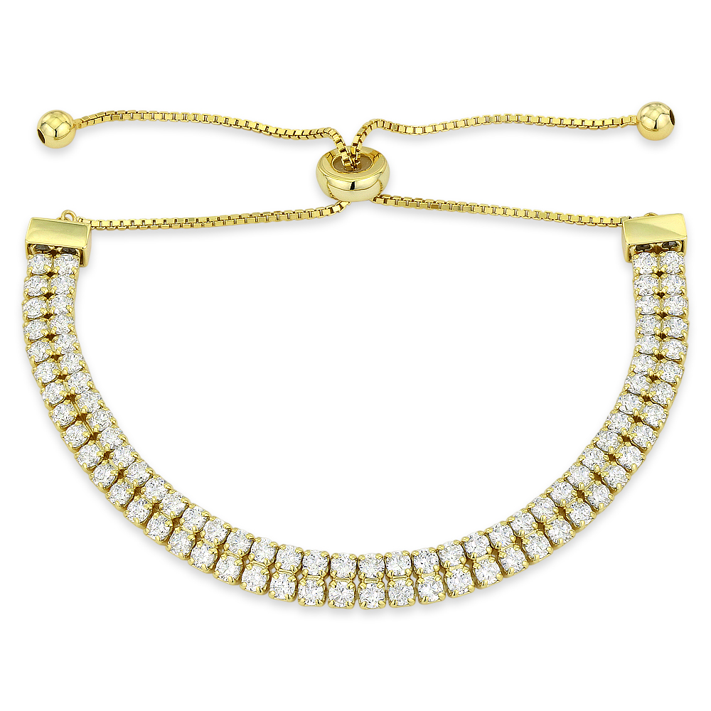 5.5mm Cubic Zirconia CZ Crystal Bolo Style Slide-Clasp Tennis Bracelet ...