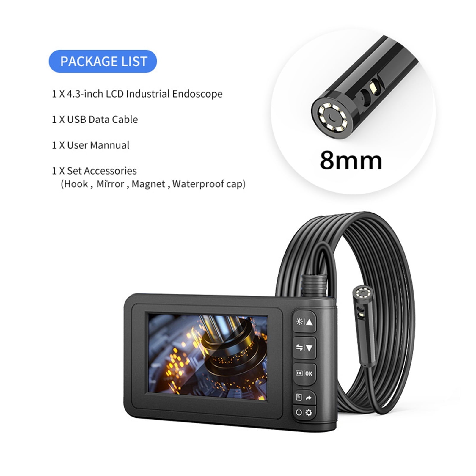 5.5mm Single & Dual Industrial Endoscope IP67 Waterproof 4.3 Inch LCD ...