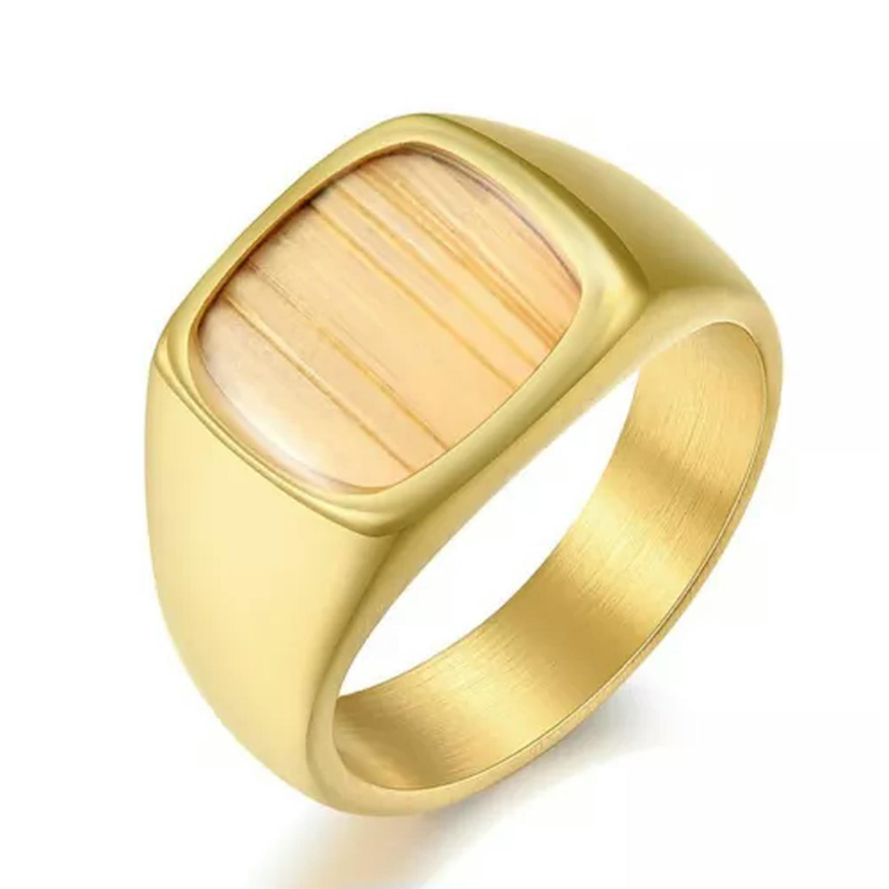 5.5mm Wood Inlay Band Men's Stainless Steel 18K Gold/Silver/Black Ring ...