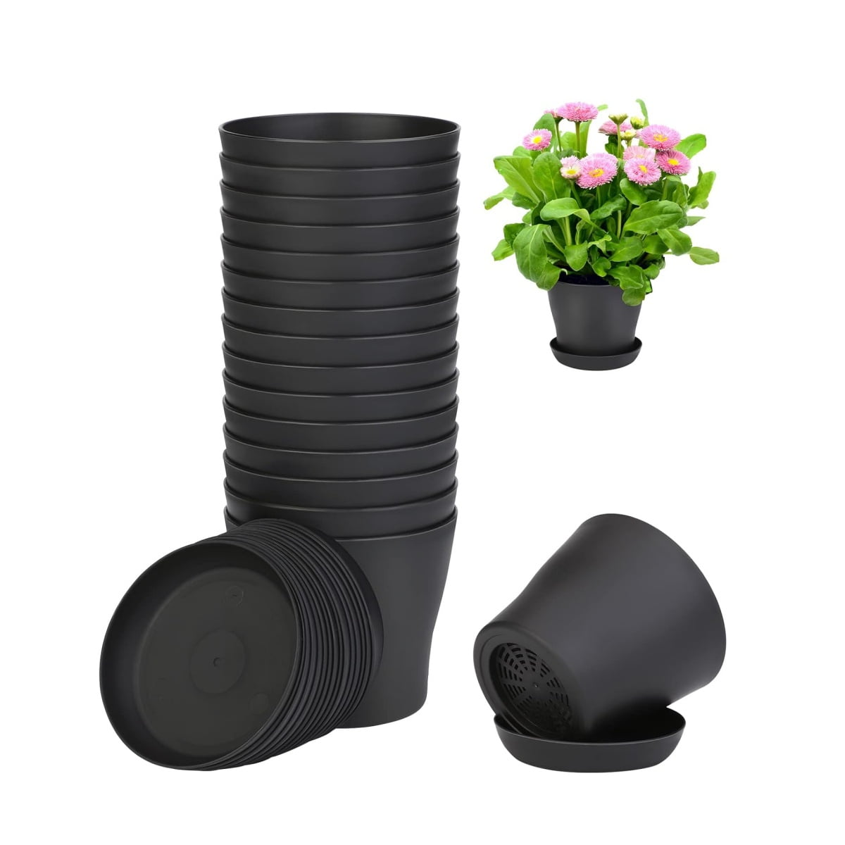 5.5x3.9x4.9In Flower Pots,8Pcs Reusable Plastic Seedling Pots for ...