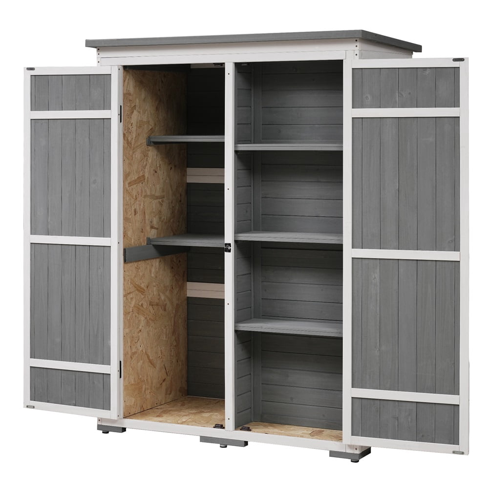 5.5x4.1FT Outdoor Wood Storage Shed, Garden Tool Cabinet with ...