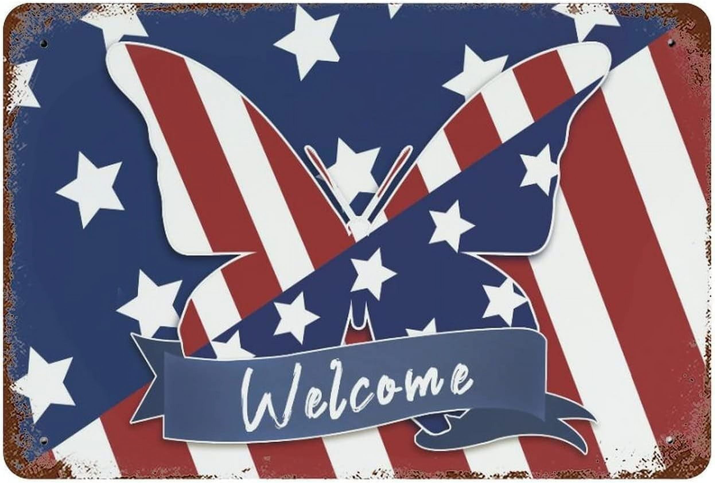 5.5x8 Inch Aluminum Sign Welcome American Flag Patriotic Butterfly ...