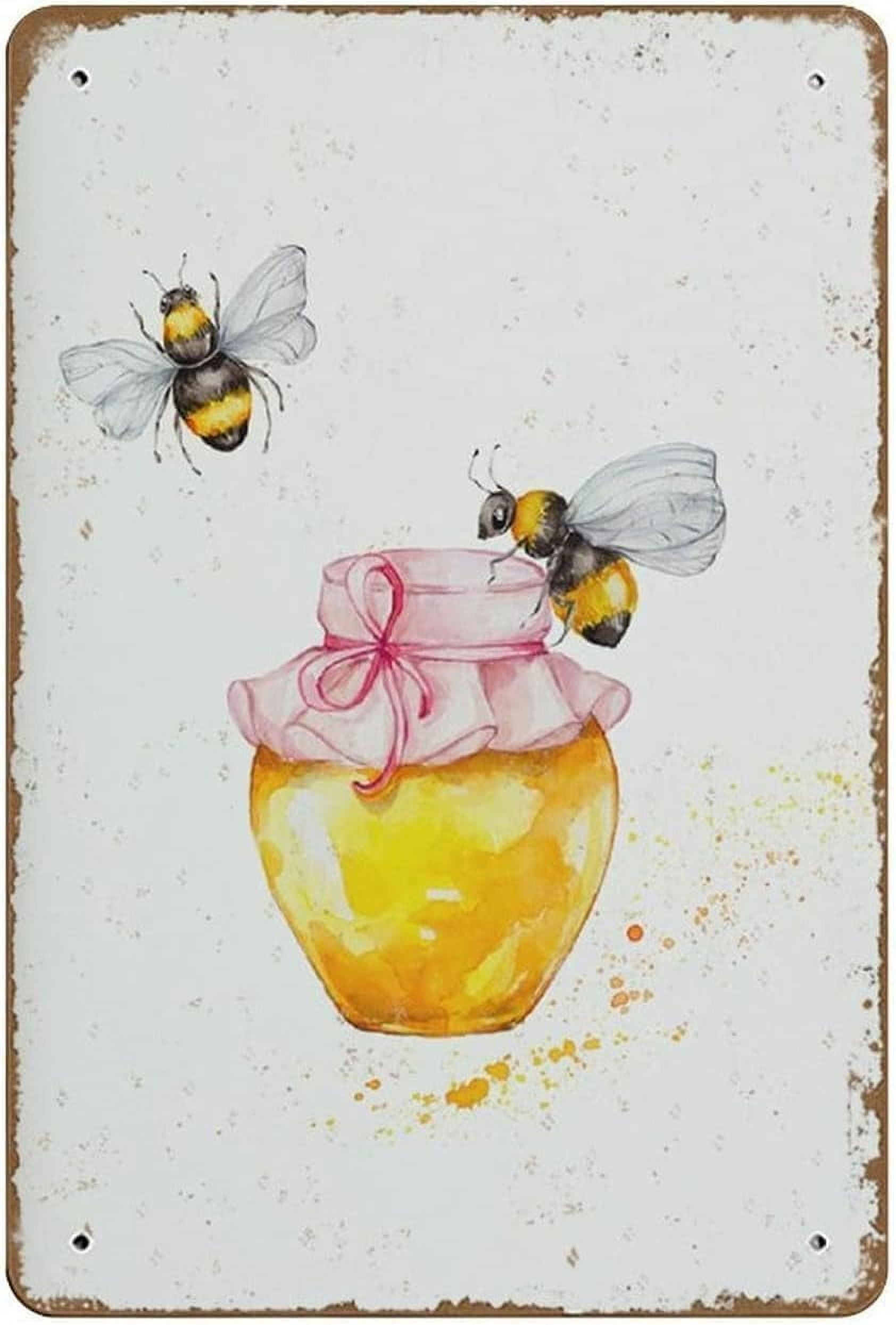 5.5x8 Inch Antique Metal Sign Jar With Honey And Bees Tin Sign Vintage ...