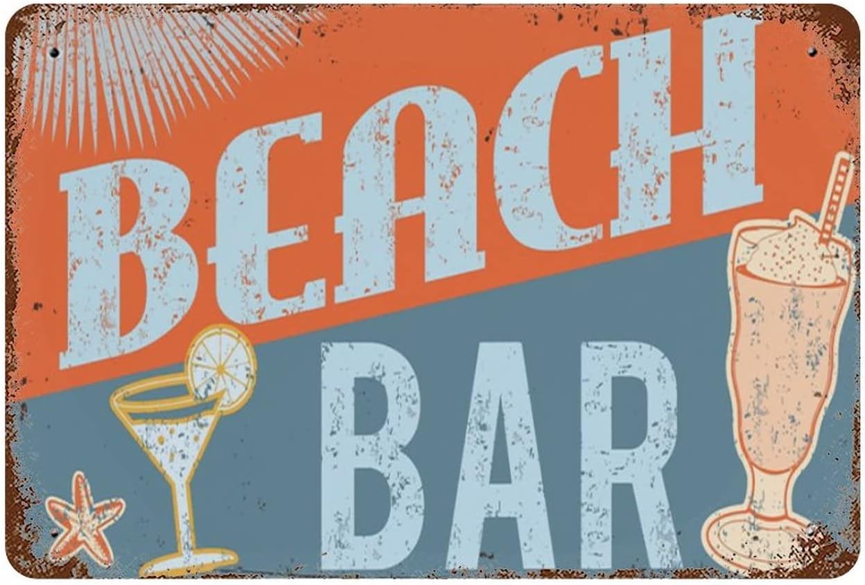 5.5x8 Inch Beach Bar Metal Sign,Retro Summer Signs Shabby Seaside ...