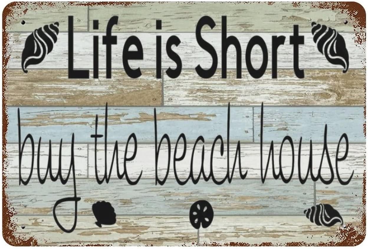 5.5x8 Inch Beach Vintage Metal Sign,Summer Signs Life Is Short Buy The ...