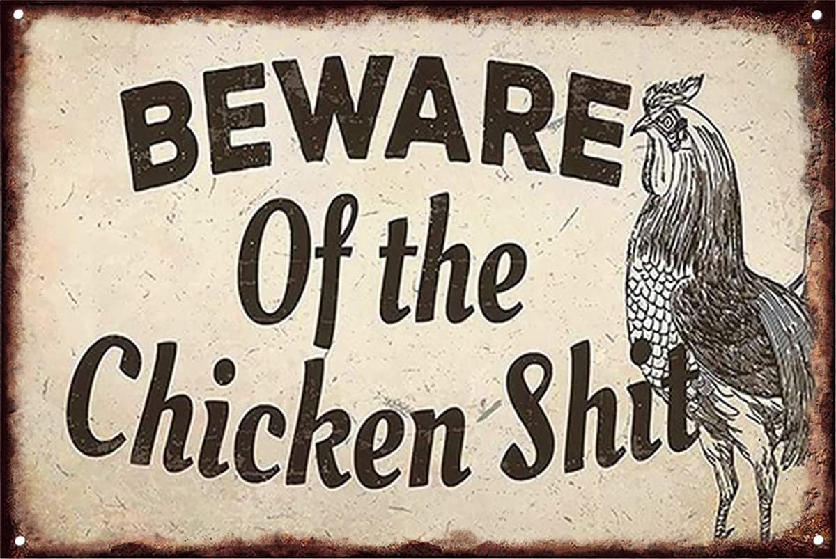 5.5x8 Inch Denim Beware Of The Chicken Shit Sign Yard Vintage Tin Signs ...