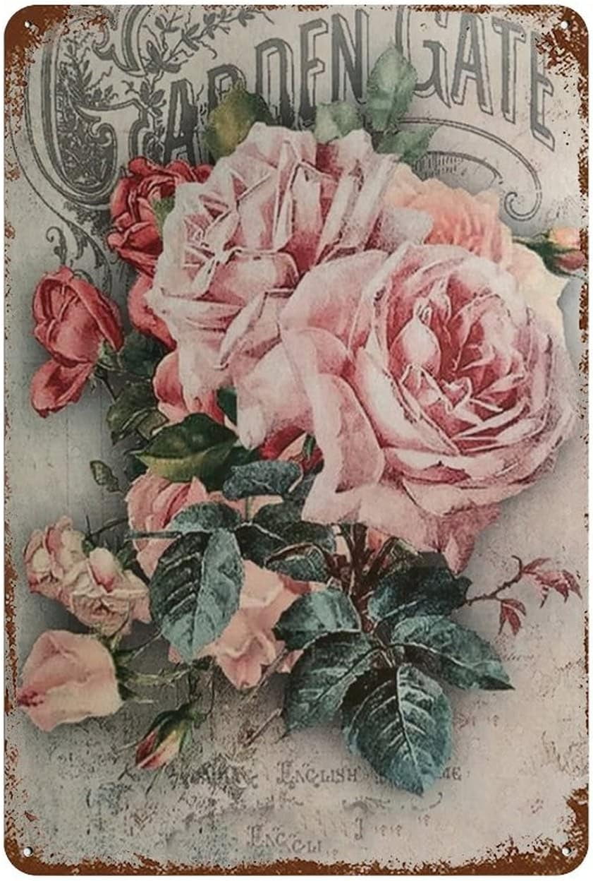 5.5x8 Inch Garden Gate Roses Vintage Metal Signs Shabby Chic Floral ...