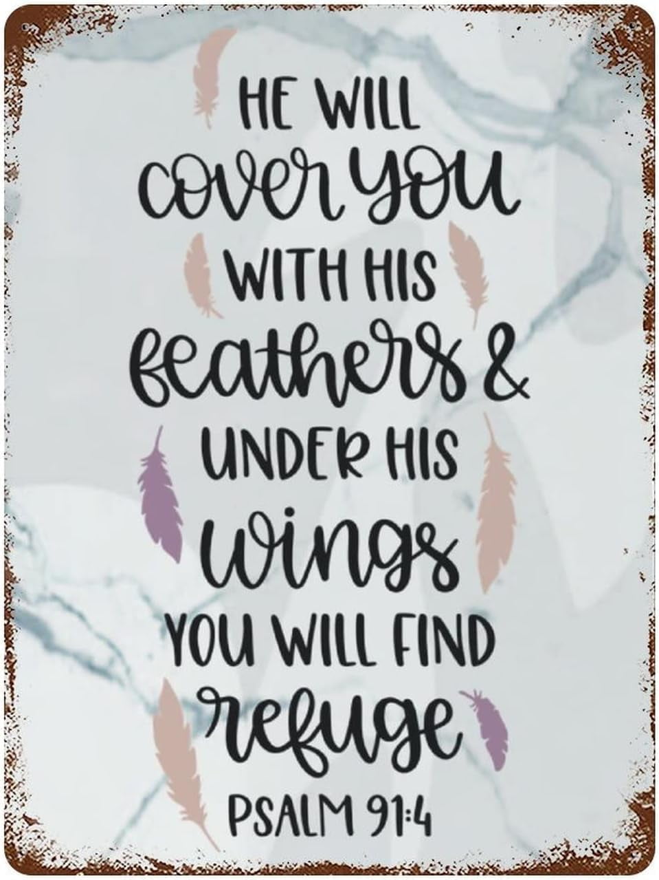 5.5x8 Inch He Will Cover You With His Feathers Vintage Metal Sign Psalm ...