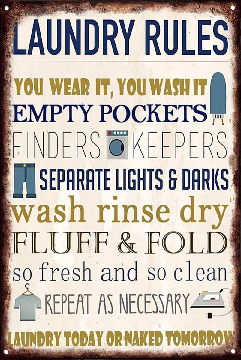 5.5x8 Inch Laundry Room Tin Sign, Laundry Rules Retro Aluminum Metal ...
