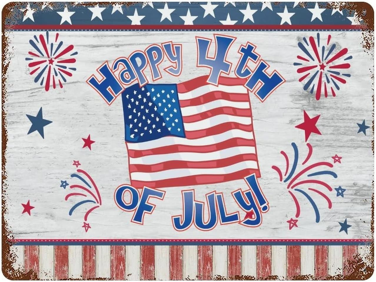 5.5x8 Inch Metal Signs Happy 4th Of July Fireworks Wall Decor Vintage ...