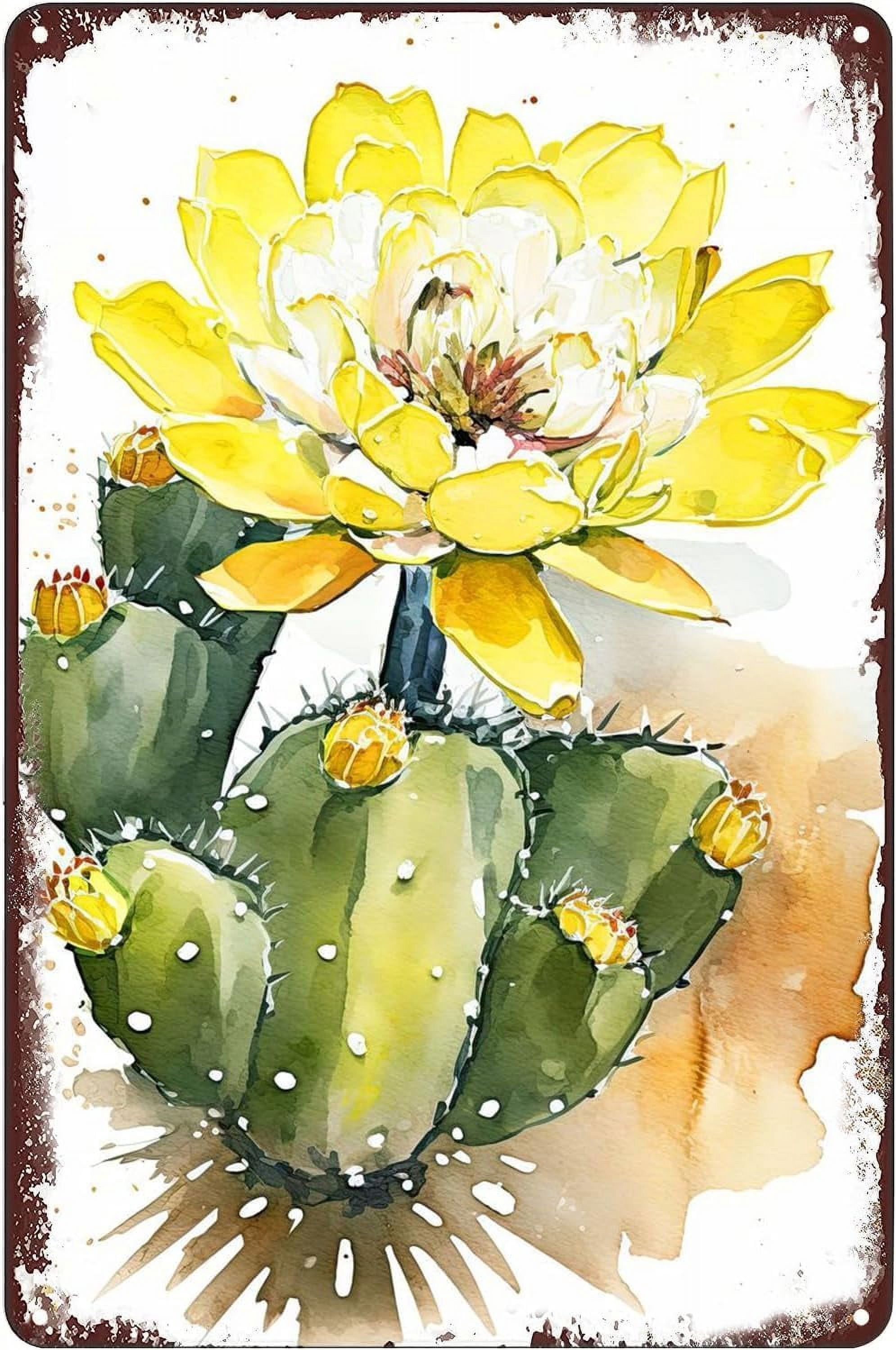 5.5x8 Inch Metal Tin Sign Cacti Wall Art Cactus Flower Watercolor ...