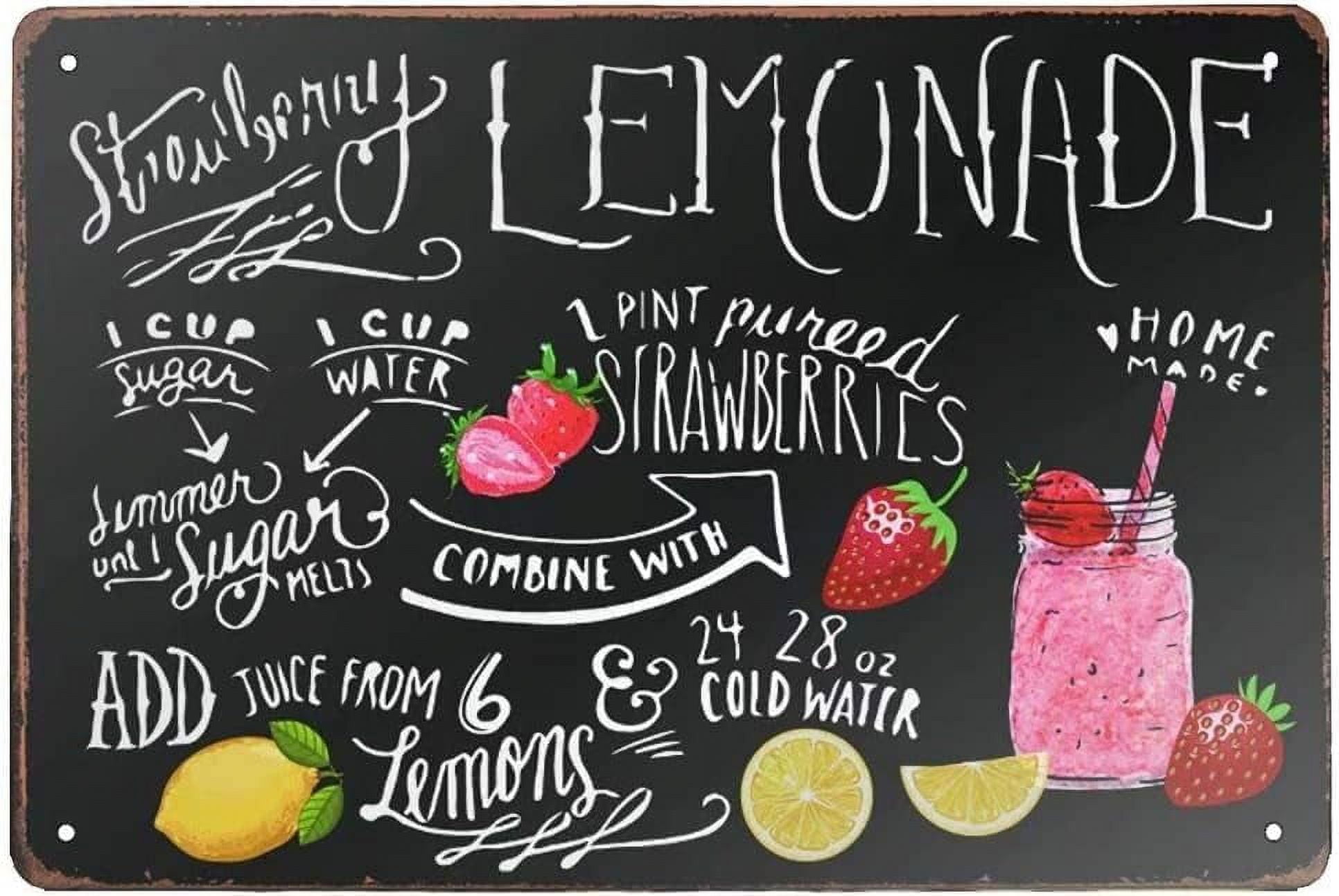 5.5x8 Inch Metal Tin Sign Strawberry Lemonade Homemade Vintage Retro ...
