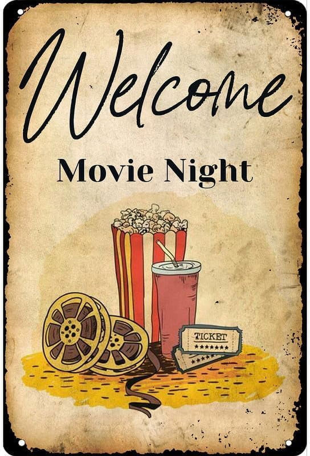 5.5x8 Inch Retro Movie Night Poster Tin Sign Popcorn Vintage Sign The ...