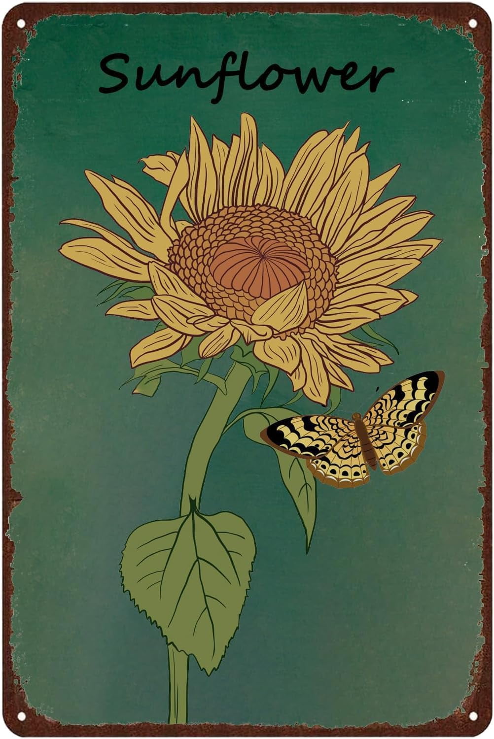5.5x8 Inch Retro Sunflower Butterfly Tin Sign Vintage Metal Signs Funny ...