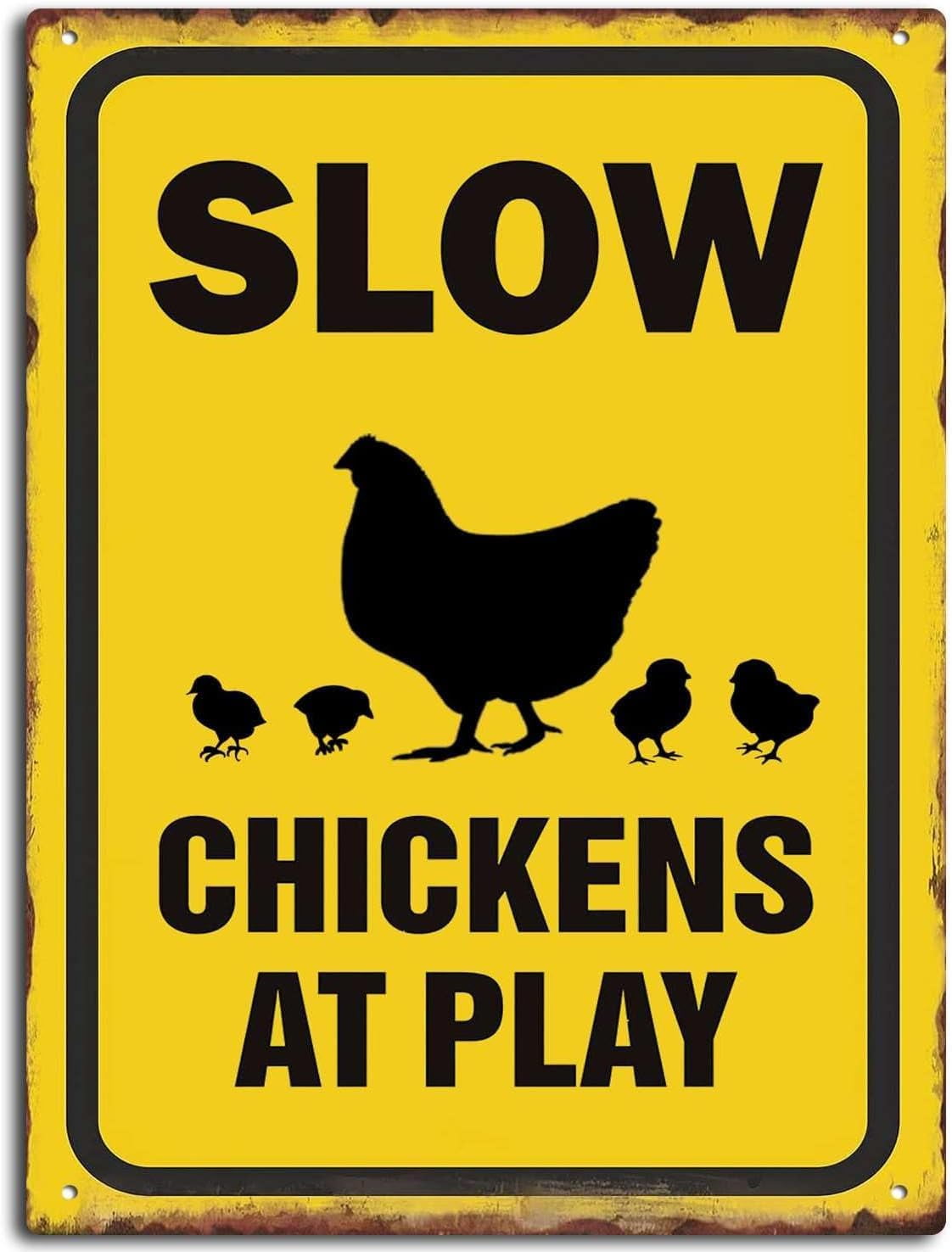 5.5x8 Inch Slow Sign Chickens At Play Chicken Crossing Sign Warning ...