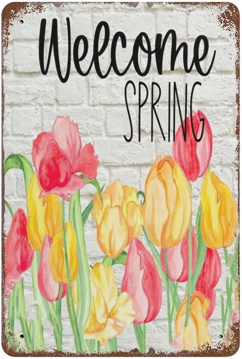 5.5x8 Inch Tulip Door Decor,Spring Door Vintage Metal Sign,Spring Decor ...