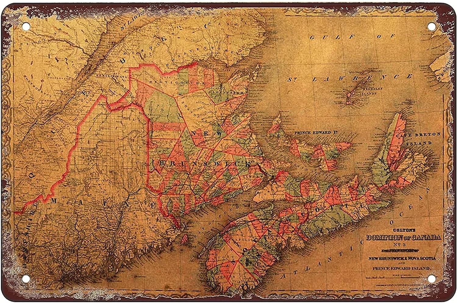 5.5x8 Inch Vintage Map Tin Sign Map Of Eastern Canada Provinces For ...