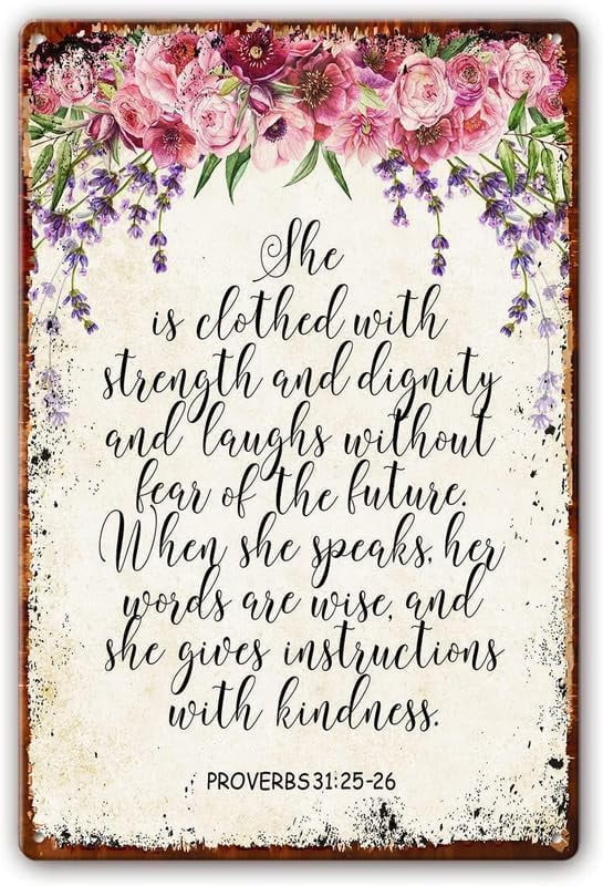 5.5x8 Inch Vintage Tin Sign Proverbs 31:25 Bible Quotes Wall Art ...