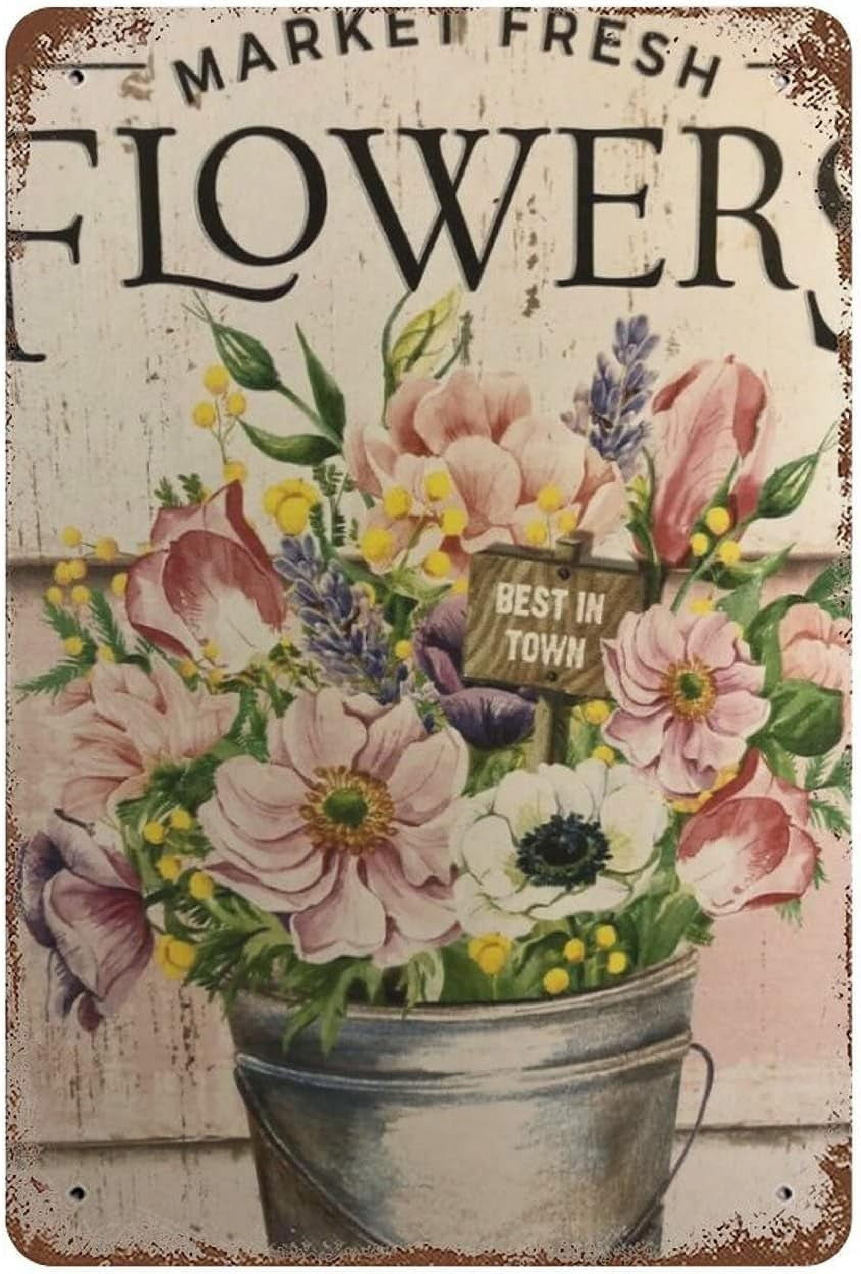 5.5x8 Inch Vintage Tin Sign Wall Signs Decor Flowers Bucket Cottage ...