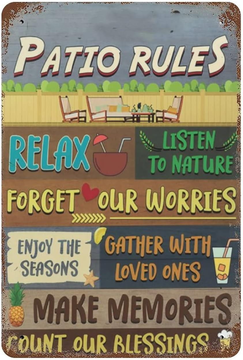 5.5x8 Inch Welcome Sign Patio Rule Metal Sign,Patio And Porch Wall Art ...