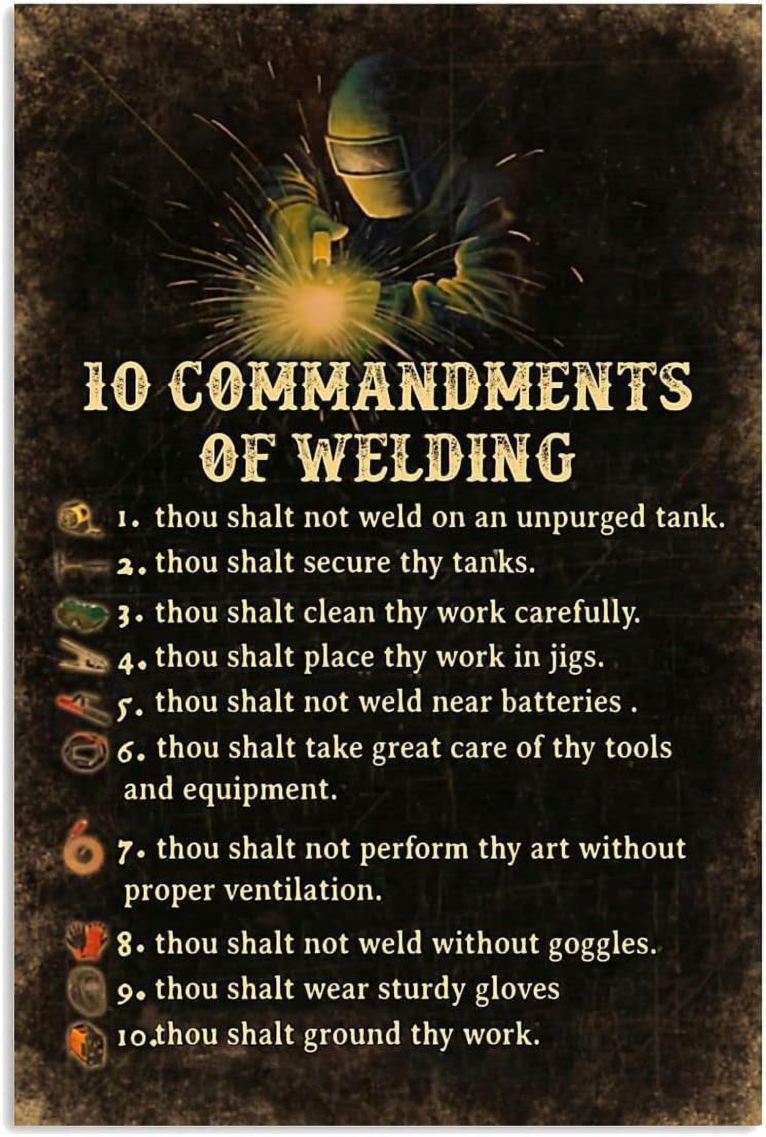 5.5x8 Inch Welder Metal Tin Signs 10 Commandments Of Welding Posers ...