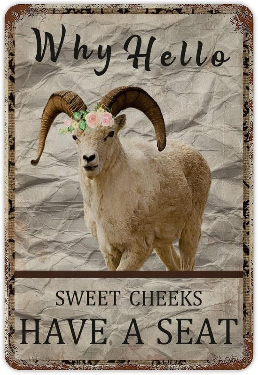 5.5x8 Inch Why Hello Sweet Cheeks Metal Sign Goat With Pink Rose Metal ...