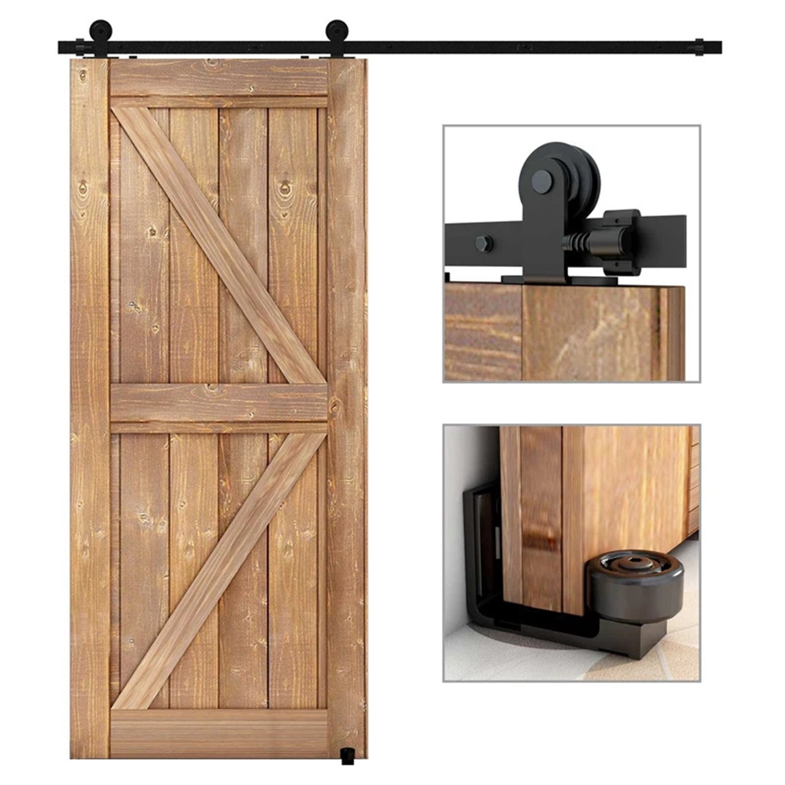 5-6.6 Foot Sliding Barn Door Hardware Kit With Adjustable Floor Rails ...