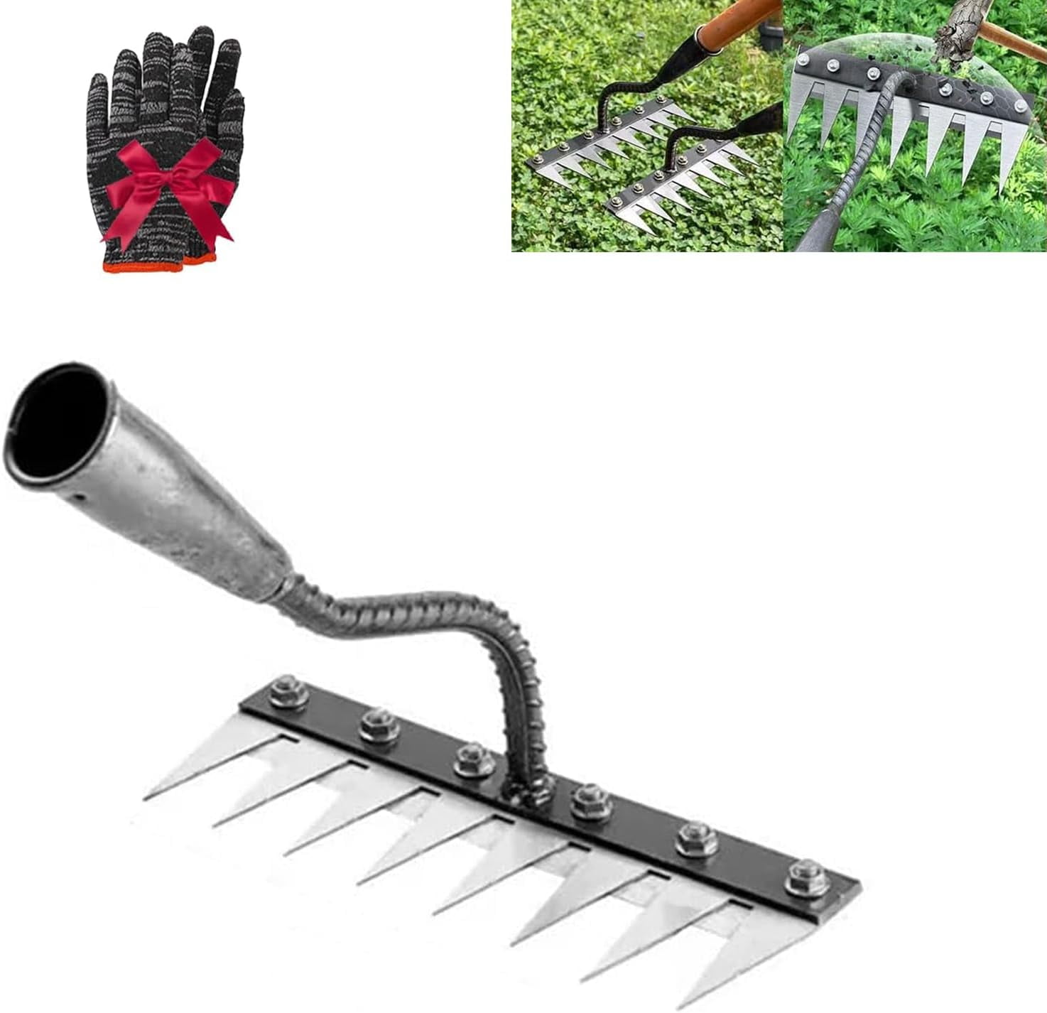 5/6/7/8 Teeth Carbon Steel Garden Weeding Rake, 5/6/7/8 Weed Rake with ...