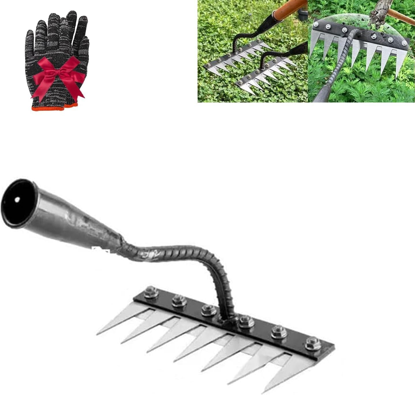 5/6/7/8 Teeth Carbon Steel Garden Weeding Rake, 5/6/7/8 Weed Rake with ...