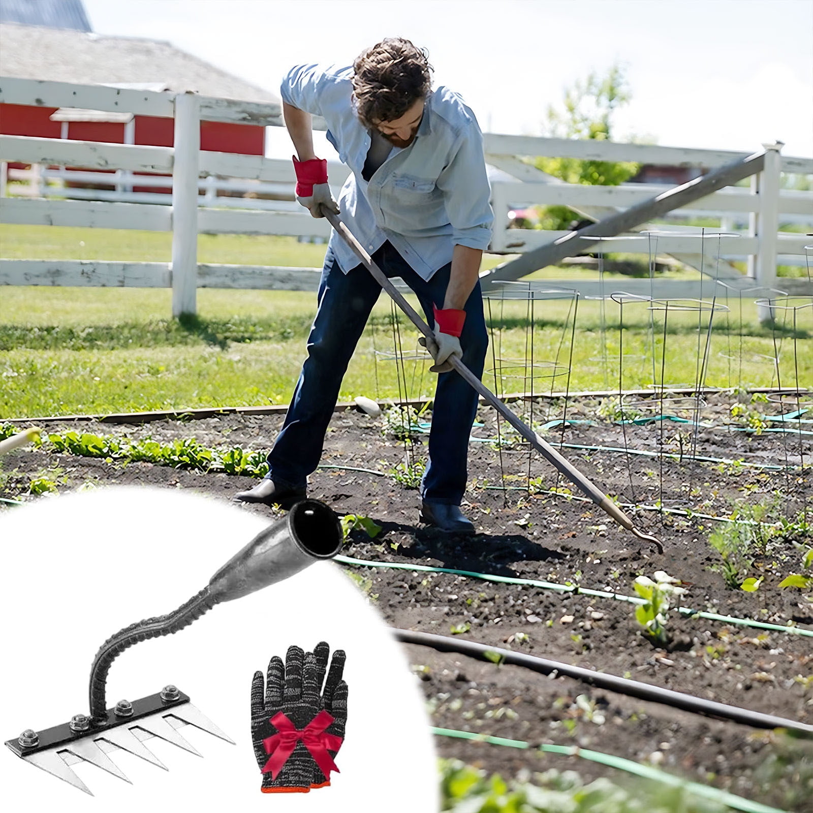 5/6/7/8 Teeth Carbon Steel Garden Weeding Rake, Dethatching Rake, Weed ...