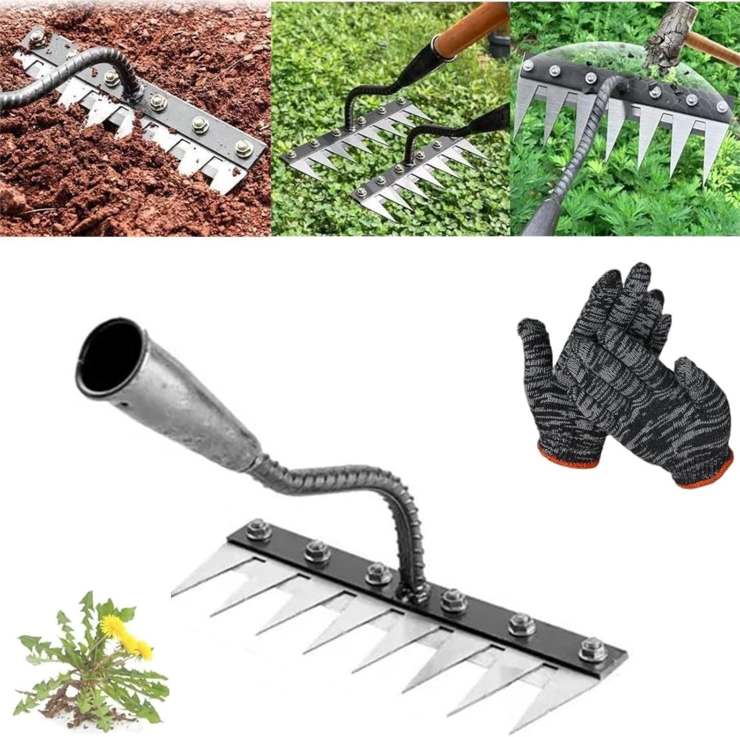 5/6/7/8 Teeth Carbon Steel Garden Weeding Rake, Garden Tools for ...