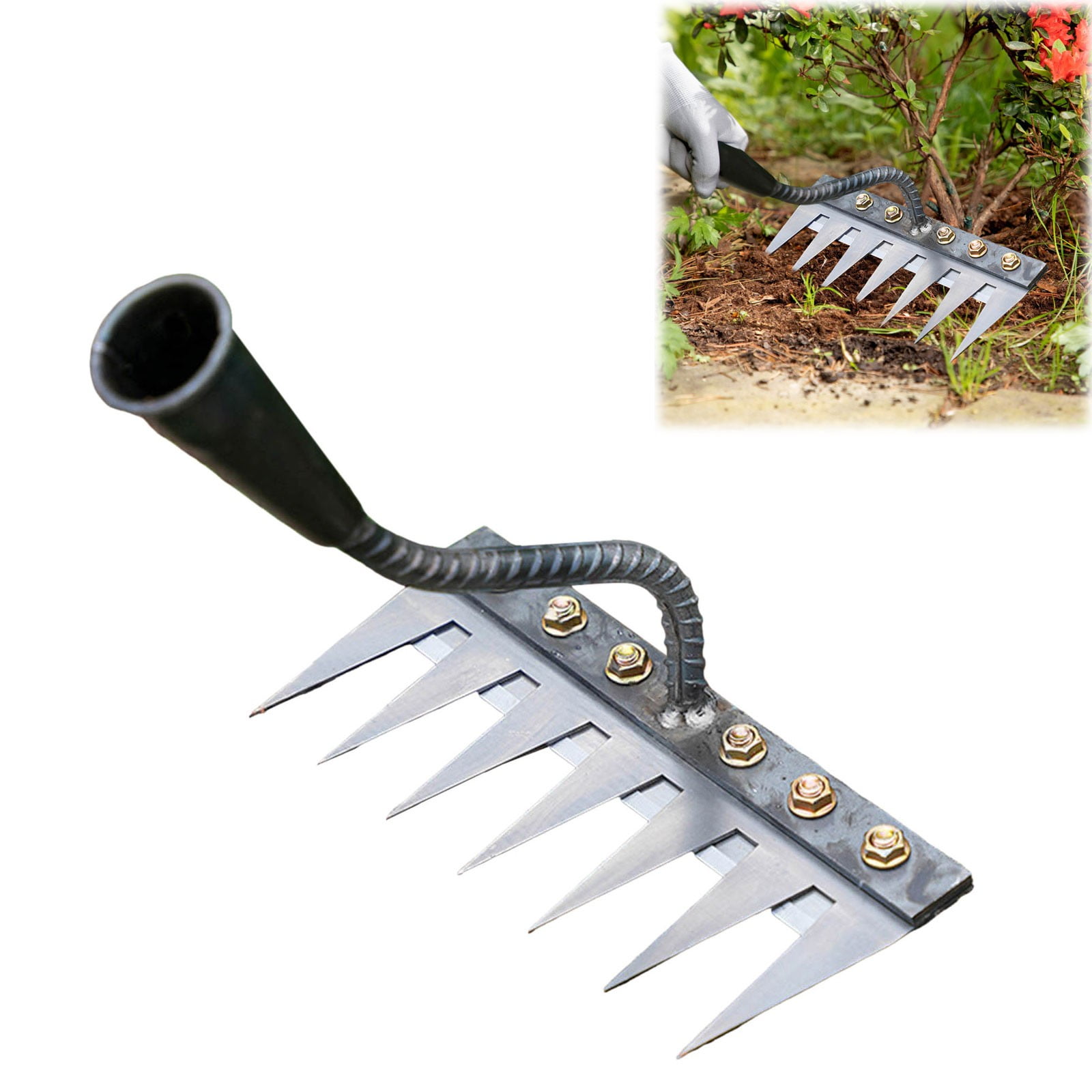5/6/7/8 Teeth Carbon Steel Garden Weeding Rake, Iron Rake for Gardening ...