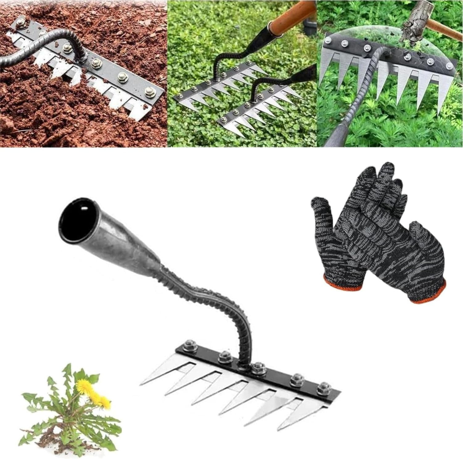 5/6/7/8 Teeth Carbon Steel Garden Weeding Rake Iron Weeding Rake 2.0 ...