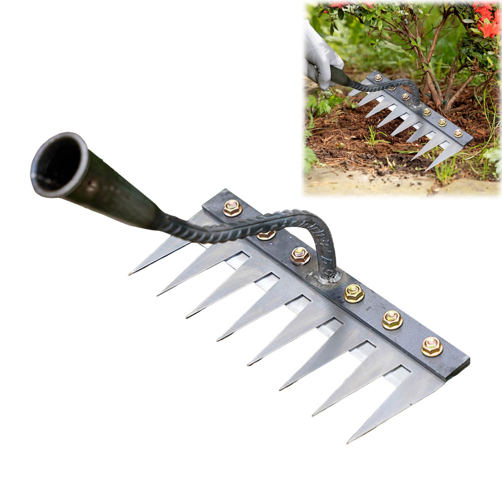 5/6/7/8 Teeth Carbon Steel Garden Weeding Rake with Carbon Steel Garden ...