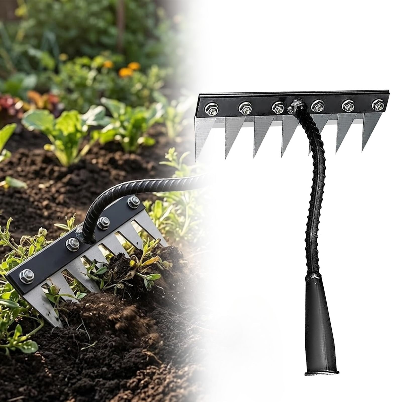5/6/7/8 Teeth Carbon Steel Garden Weeding Rakes,Heavy-Duty Garden Weed ...