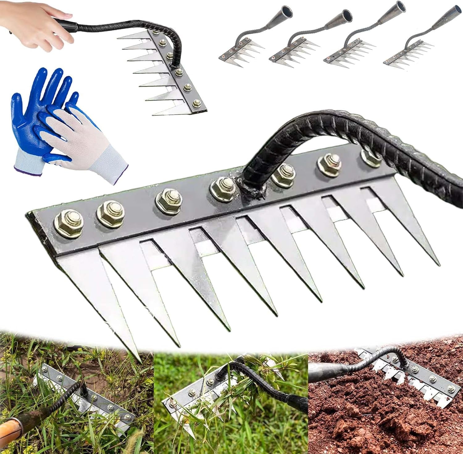 5/6/7/8 Teeth Iron Rake for Gardening and Weeding, The Heavy-Duty ...
