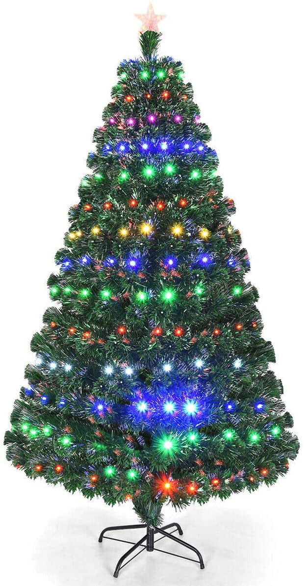 FORCLOVER 7FT Pre-Lit Artificial Christmas Tree, Fiber Optic Xmas Tree ...