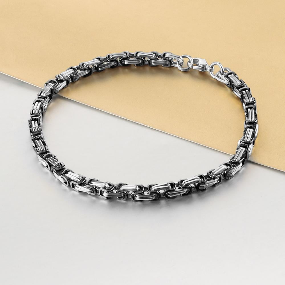 5/6/8mm Men Byzantine Stainless Steel Bracelet Heavy Strong Link Chain ...