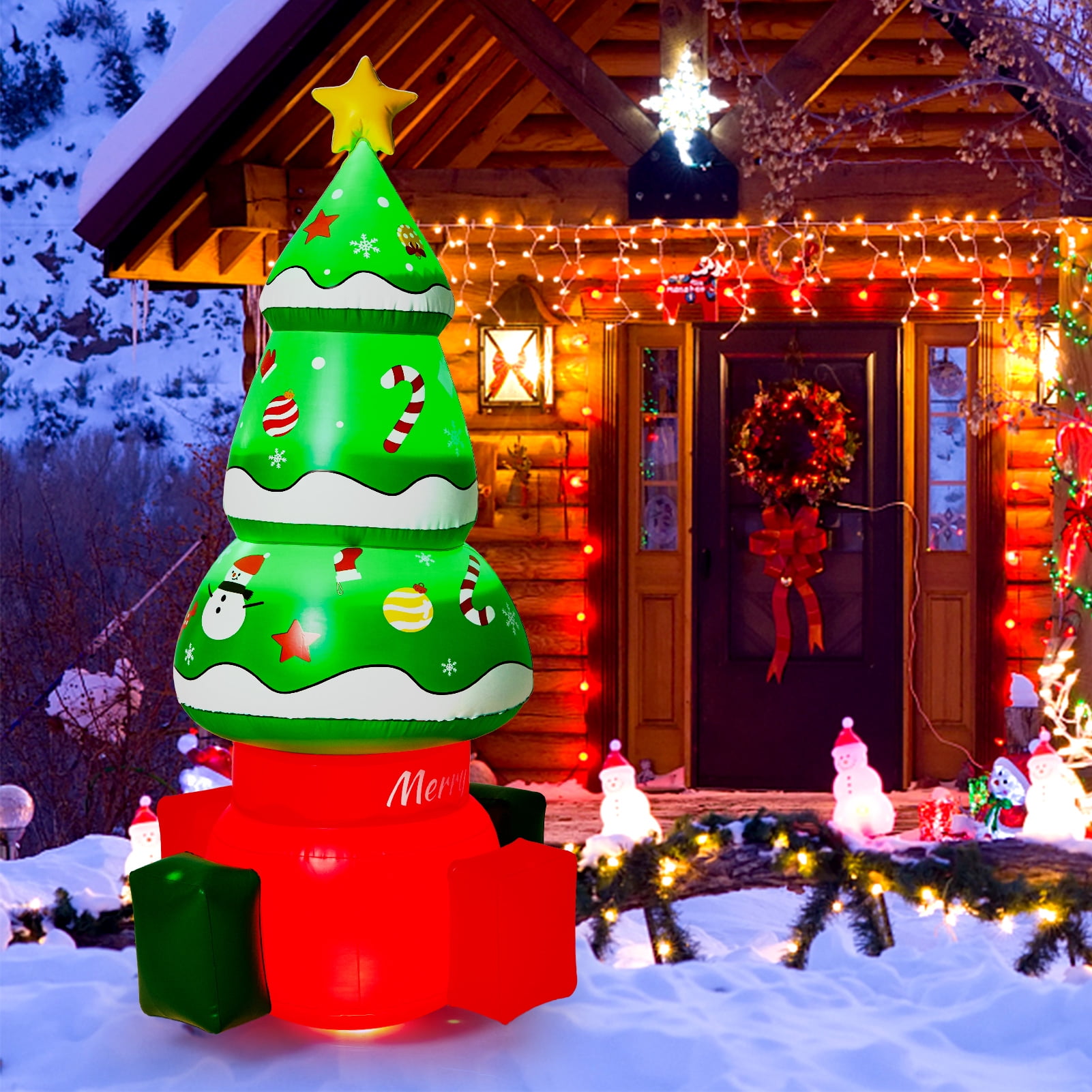 5.6 FT Christmas Inflatable Tree Blow Up Xmas Trees with Multicolor LED ...