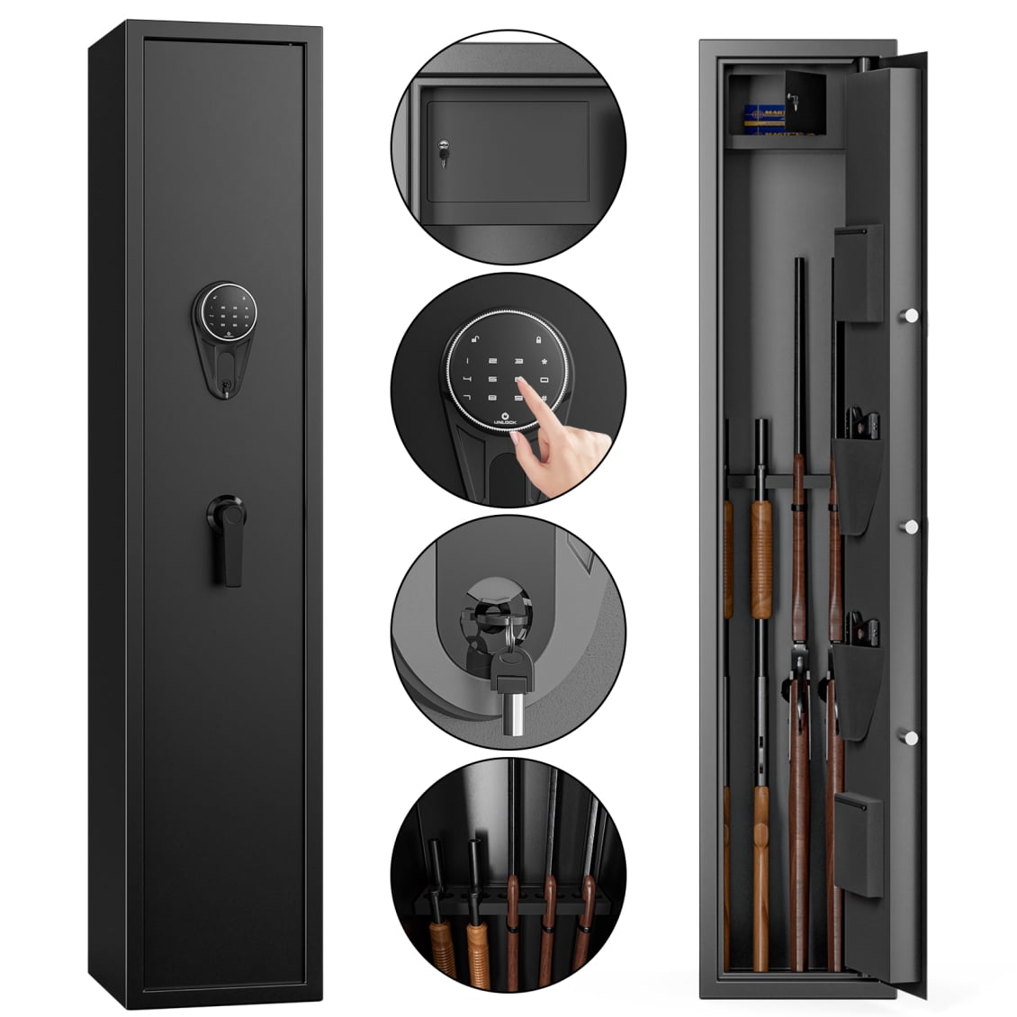 5-6 Rifle Gun Safe with Digital Keypad & Lock, Heavy Duty Gun Safe for Home Rifles and Pistols ...