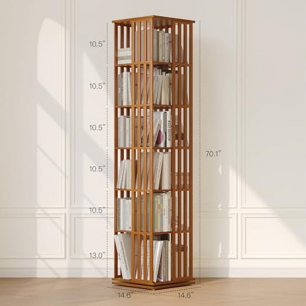 5/6-Tier 360° Rotating Corner Bookshelf, Space-Saving Wooden Storage ...