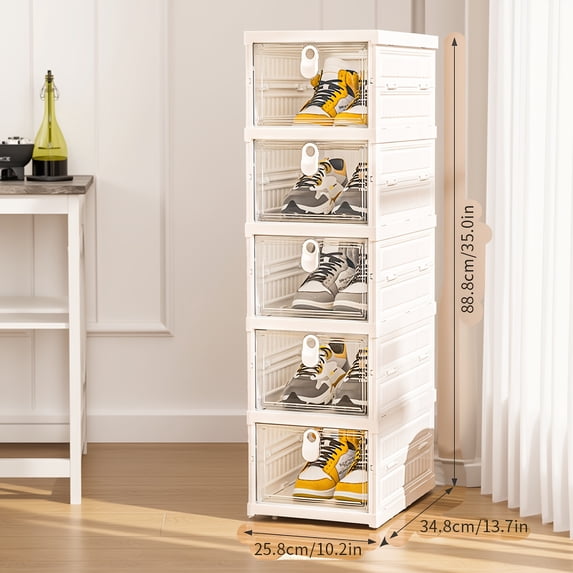 5/6 Tier Foldable Dustproof Shoe Storage Box with Door, No Assembly ...