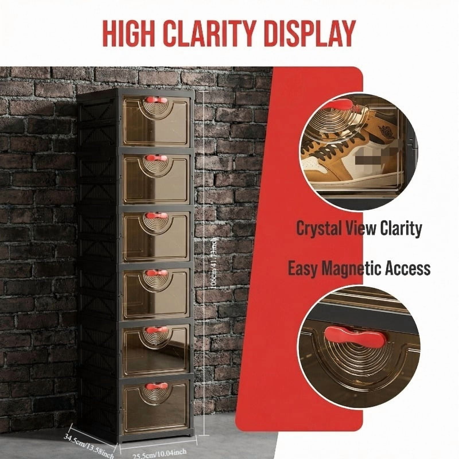 5/6-Tier Foldable Stackable Black Shoe Storage Box, No Assembly Sneaker ...