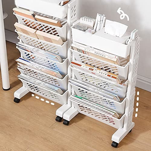 5/6 Tier Movable Bookshelf Bookcase Removable Book Rack Plastic Rolling ...