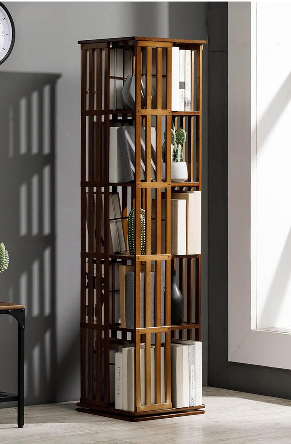 5/6 Tier Rotating Bookcase- 360 Degree Rotating Bookshelf Tower Corner ...