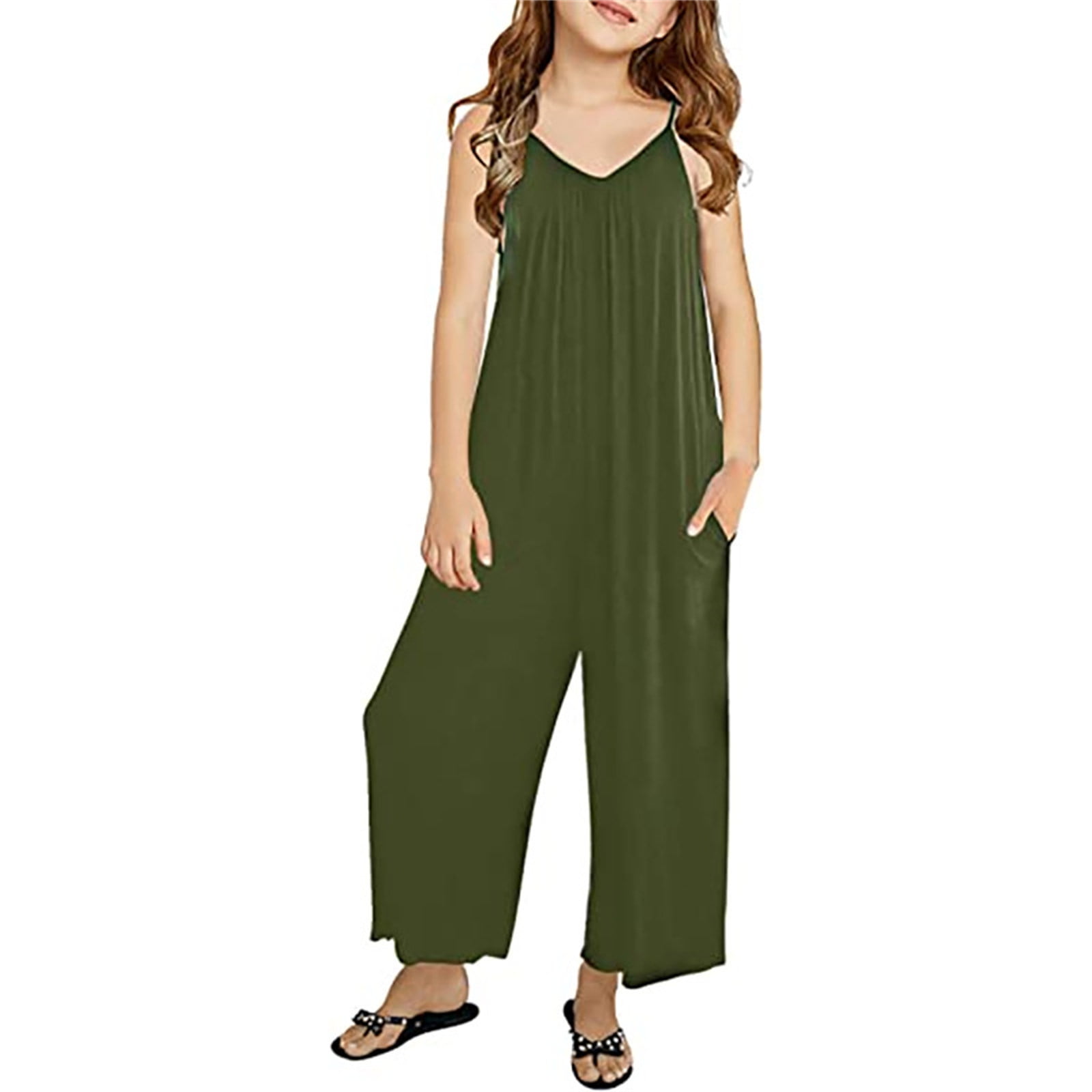 5-6 Years Girls Jumpsuits Kids Sleeveless Spaghetti Straps Romper Long ...