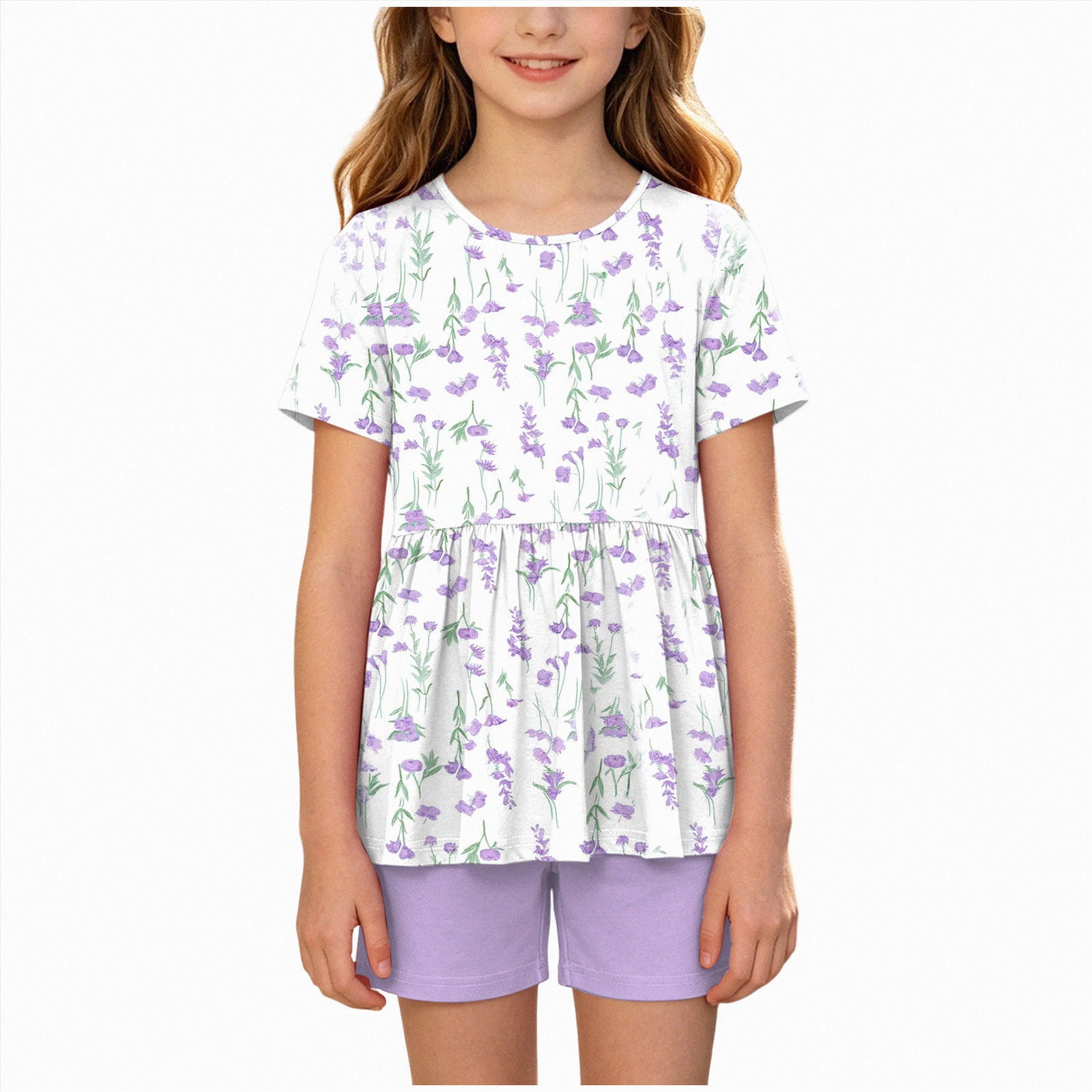 5-6 Years Teen Girls 2 Piece Sets Summer Short Sleeve Graphic T Shirt ...