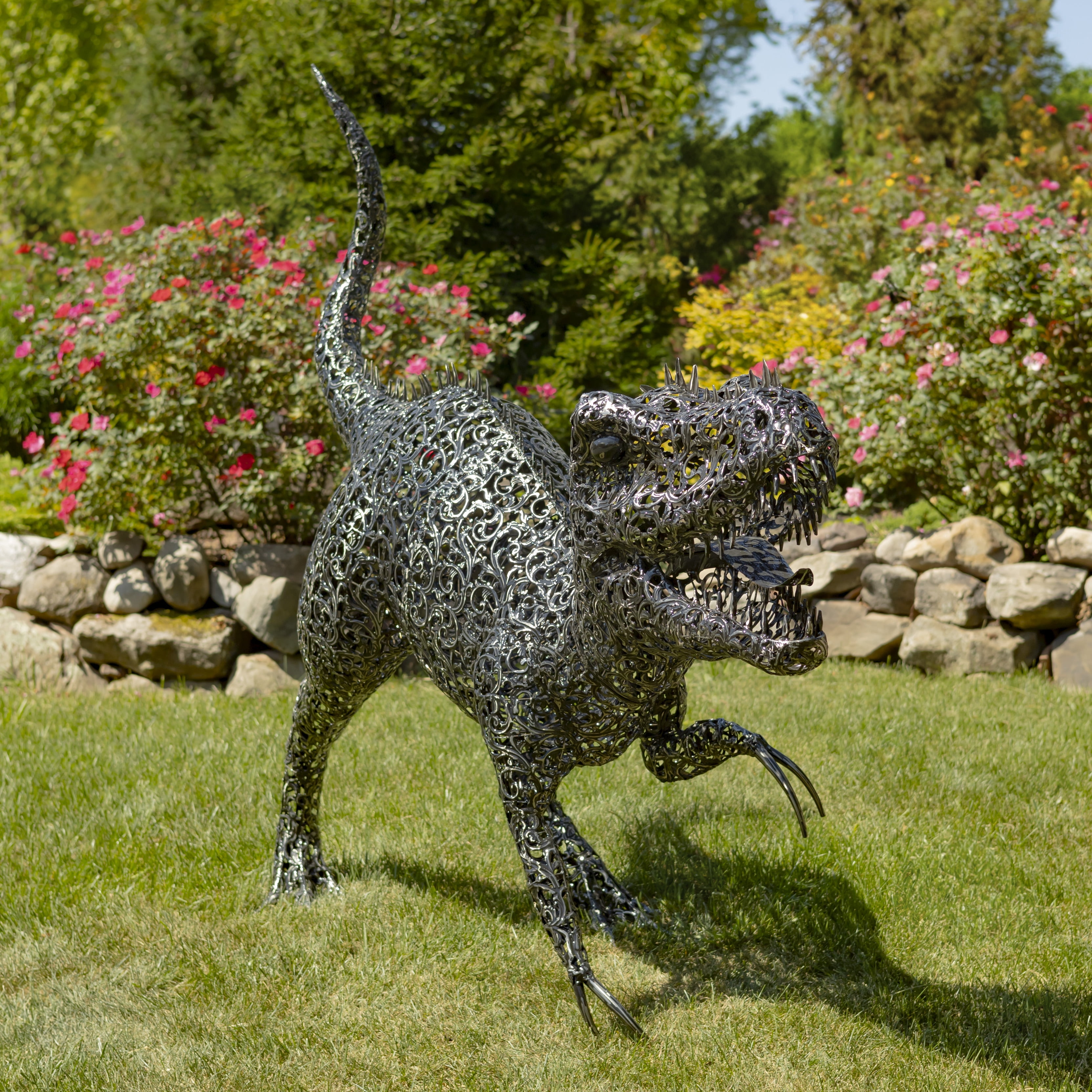 5.6 ft. Tall Crouching Tyrannosaurus Rex Outdoor Metal Statue "T-Bone ...