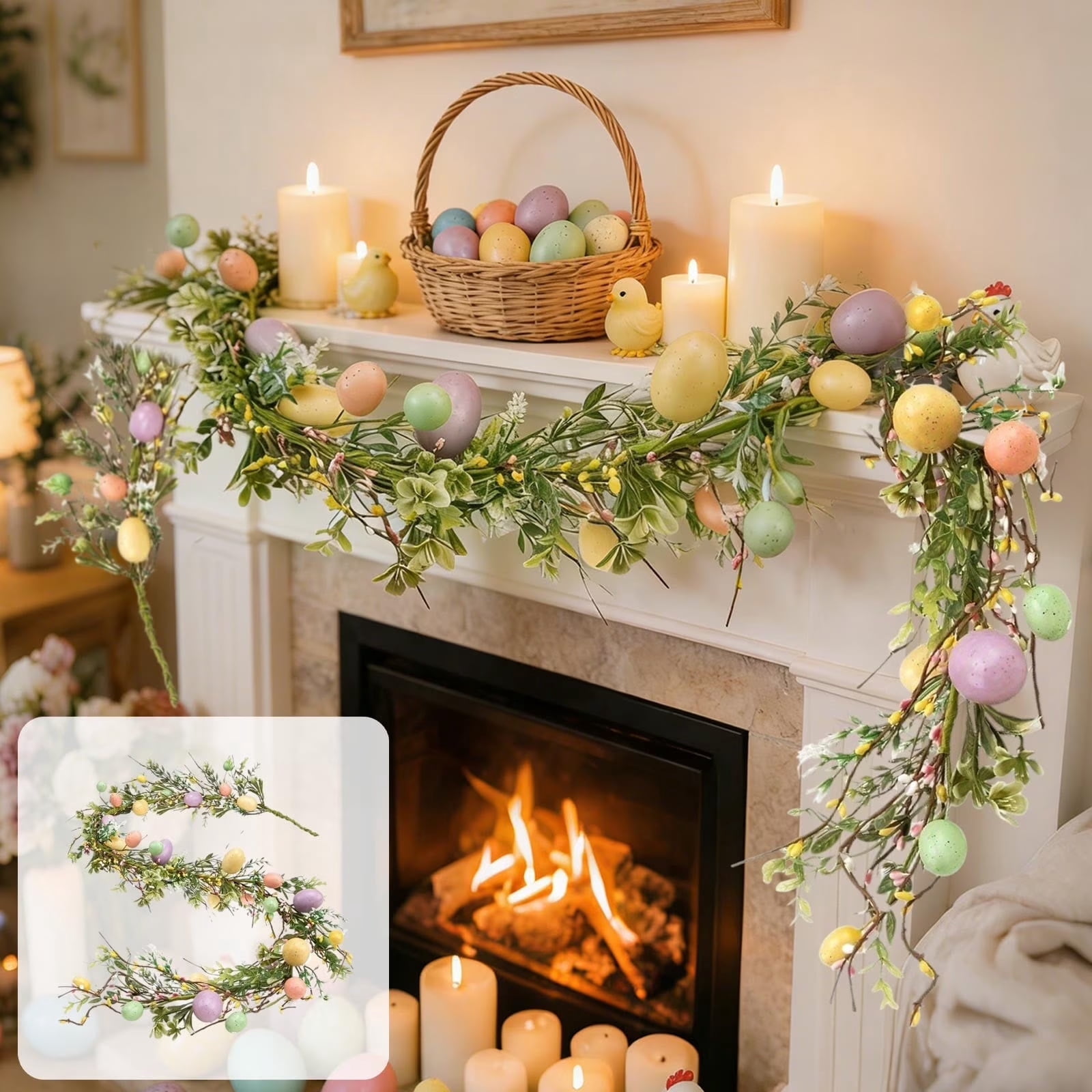 5.6FT Easter Garland Spring Vine with Easter Eggs Flowers Berries for ...